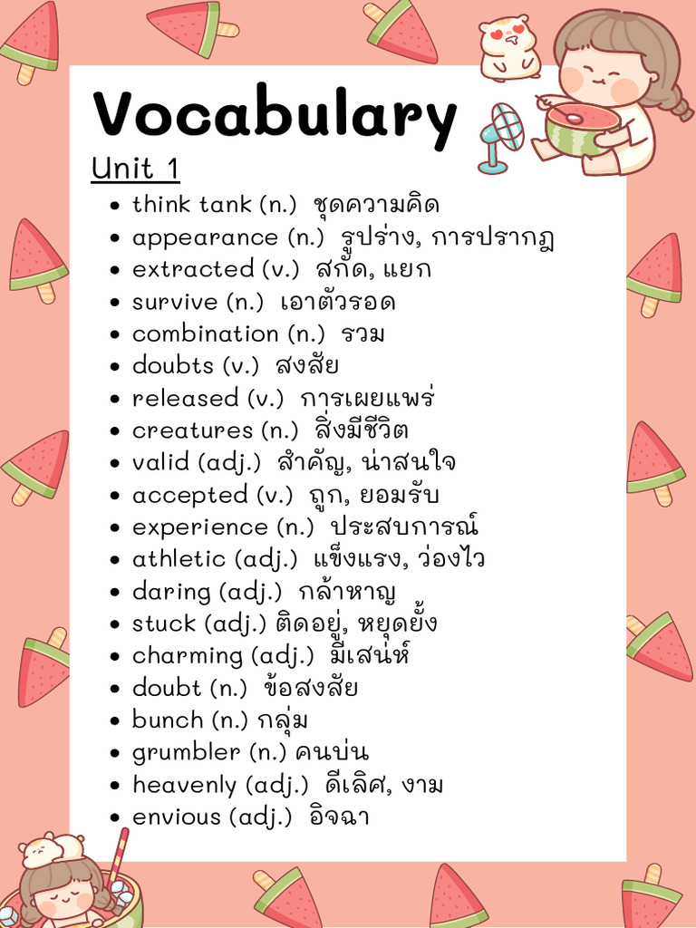 Vocabulary Unit 1 10 P - C 1 | PDF