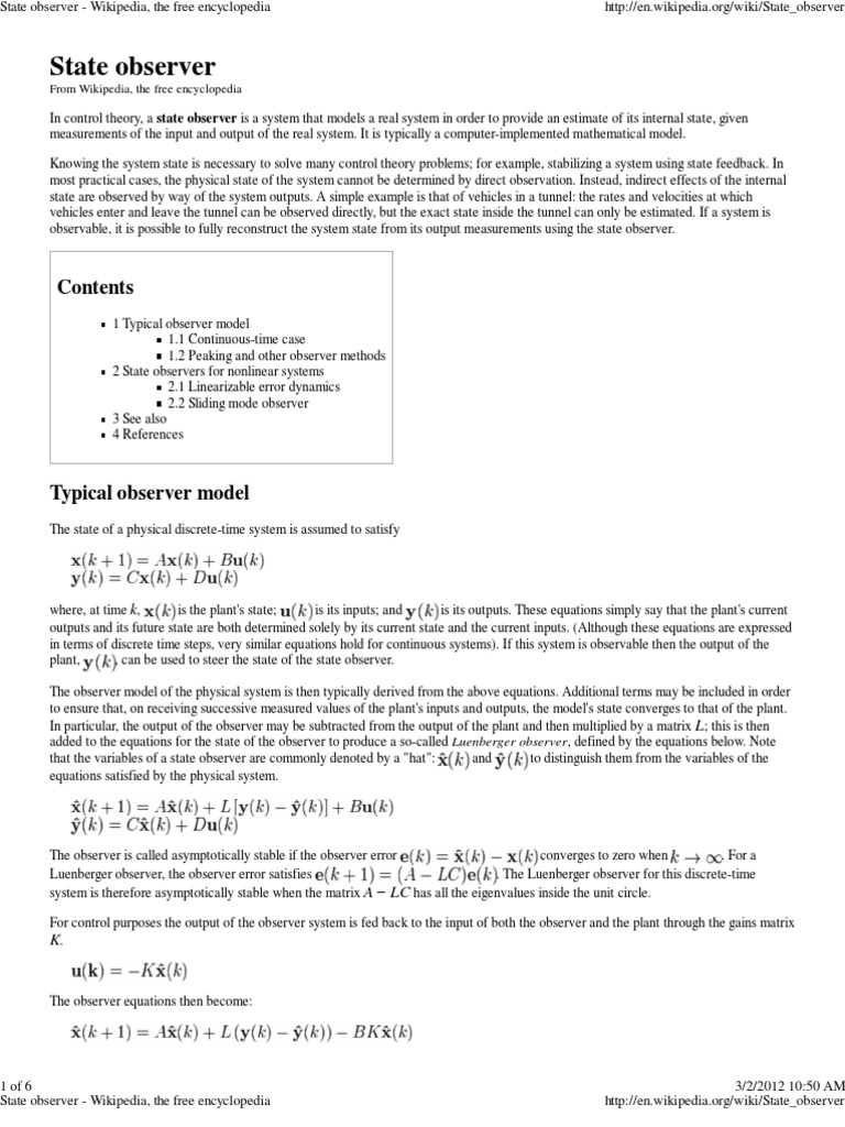 State Observer - Wikipedia, The Free Encyclopedia | PDF | Systems ...