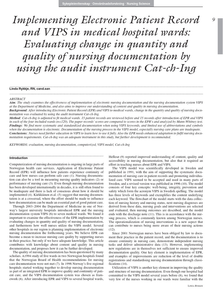 Evaluating EPR and VIPS in Nursing Documentation | PDF | Nursing ...