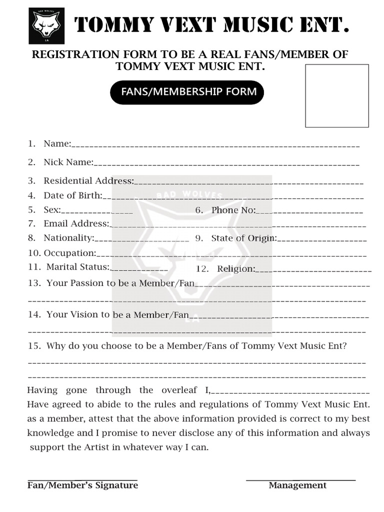 Tommy Vext Form | PDF