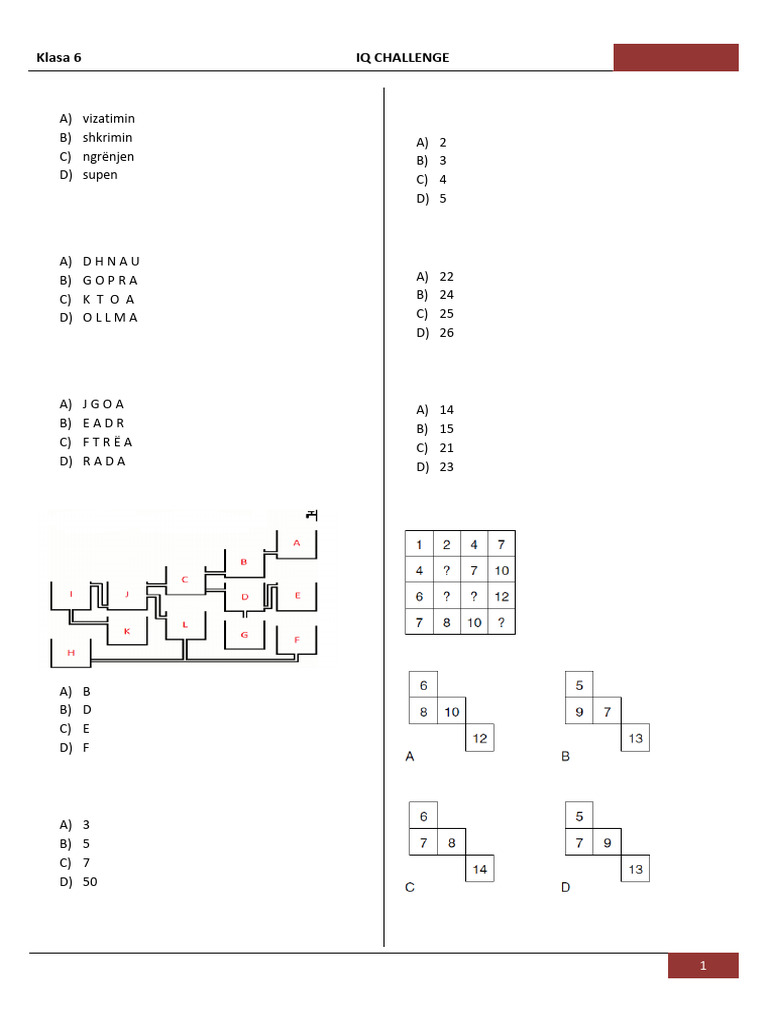 Sample IQ Challenge Class 6 | PDF