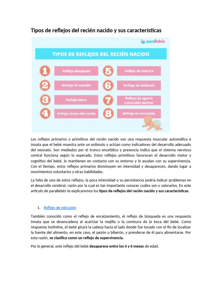 Reflejos del Recién Nacido: Tipos y Características | PDF | Adultos ...