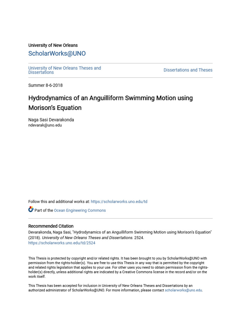 Hydrodynamics of An Anguilliform Swimming Motion Using | PDF | Drag ...