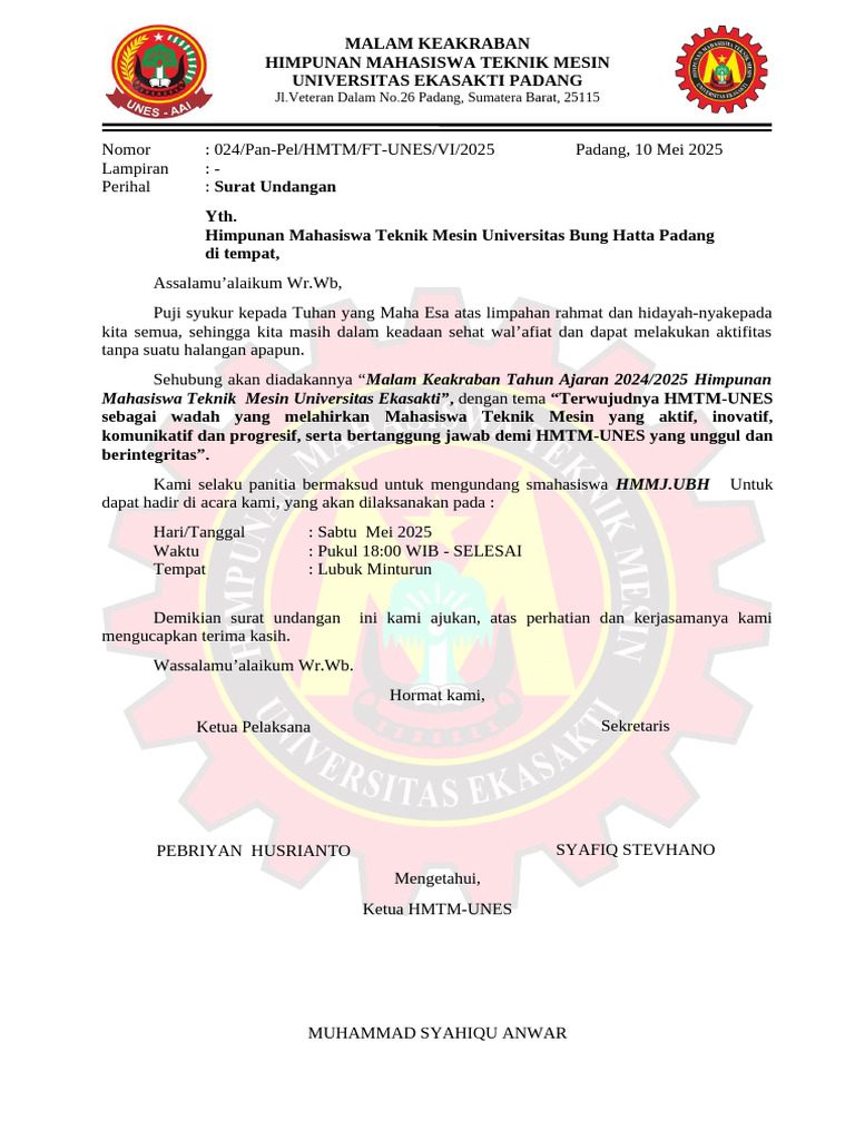 Surat Undagan HMMJ Ubh | PDF