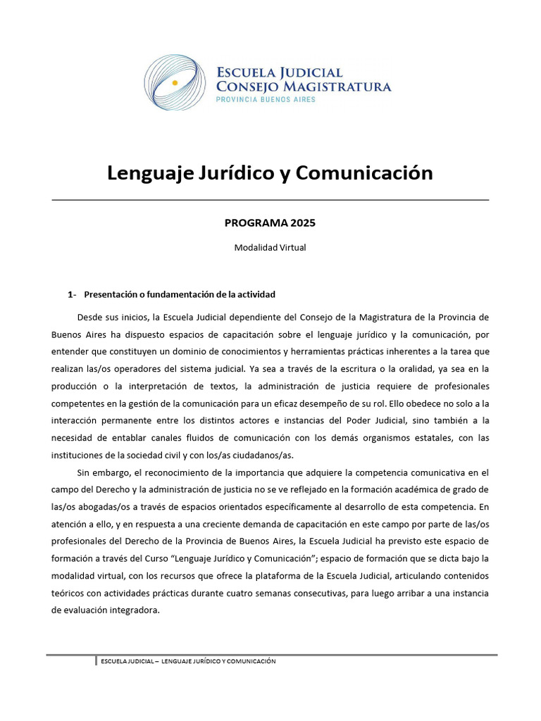 0 - Programa Lenguaje Jurídico y Comunicación Marzo 2025 | PDF ...