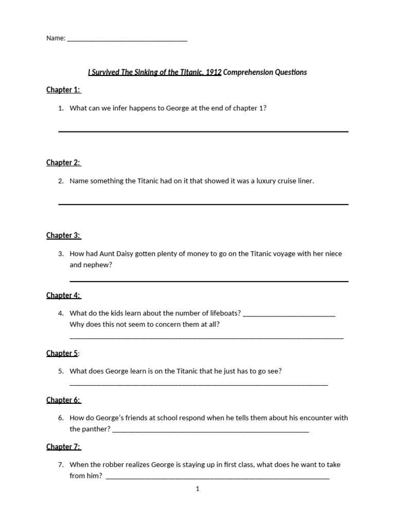 Titanic Comprehension Questions Guide | PDF | Ships Of The White Star ...