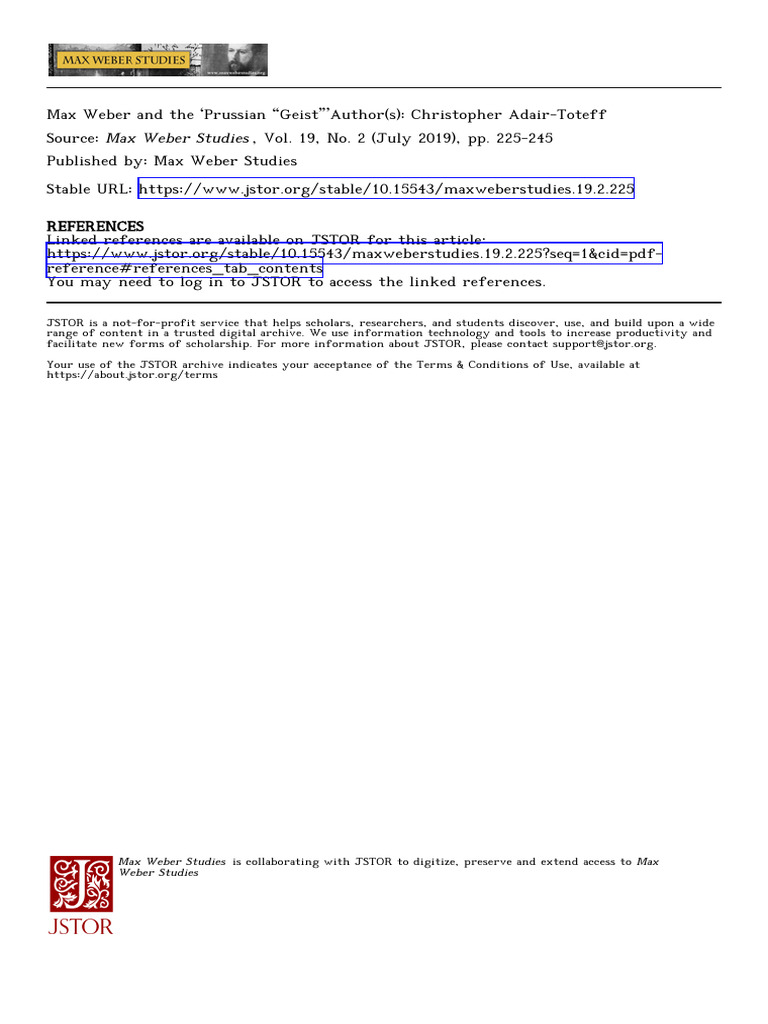 Adair-Toteff - Max Weber and The Prussian Geist | PDF | Military ...