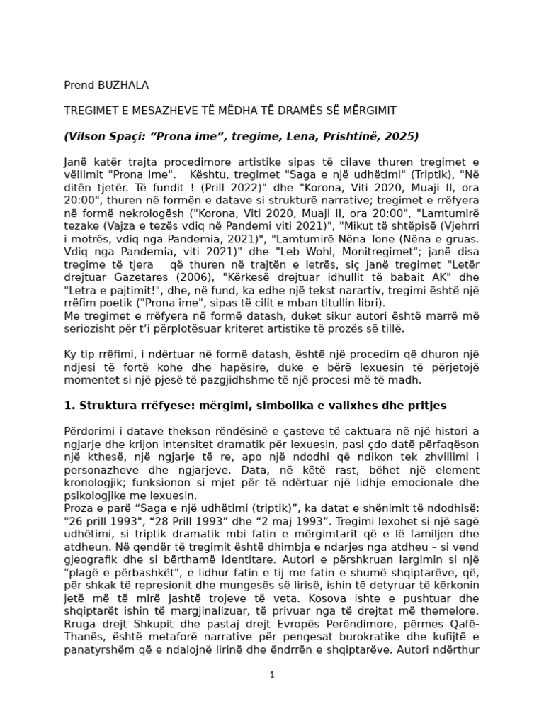 Prend Buzhala, Punim Alalitik Për Trwegimet e Vilson Spaqit | PDF