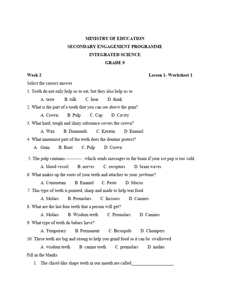 Grade 9 Integrated Science Week 2 Lesson 1 Worksheets 1 and ...