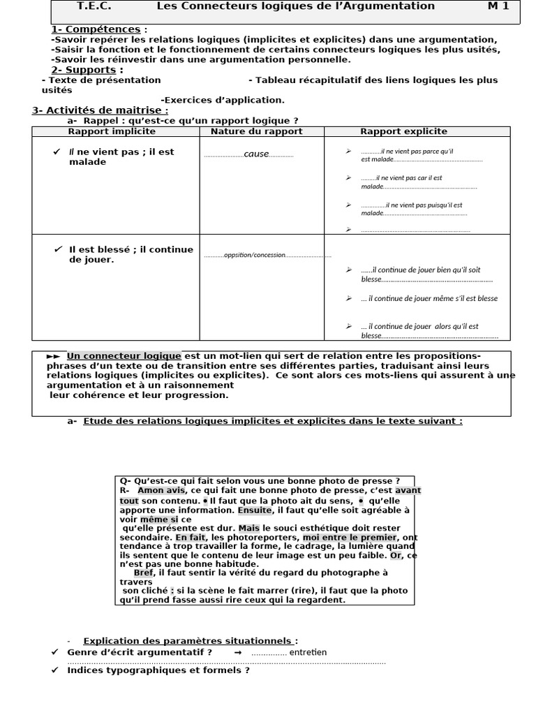 Connecteurs logiques en argumentation | PDF