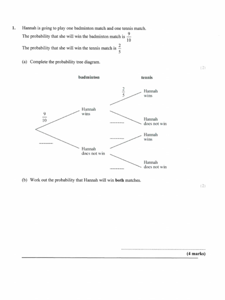 Year 8 Tree Diagrams Questions and Answers-1 | PDF