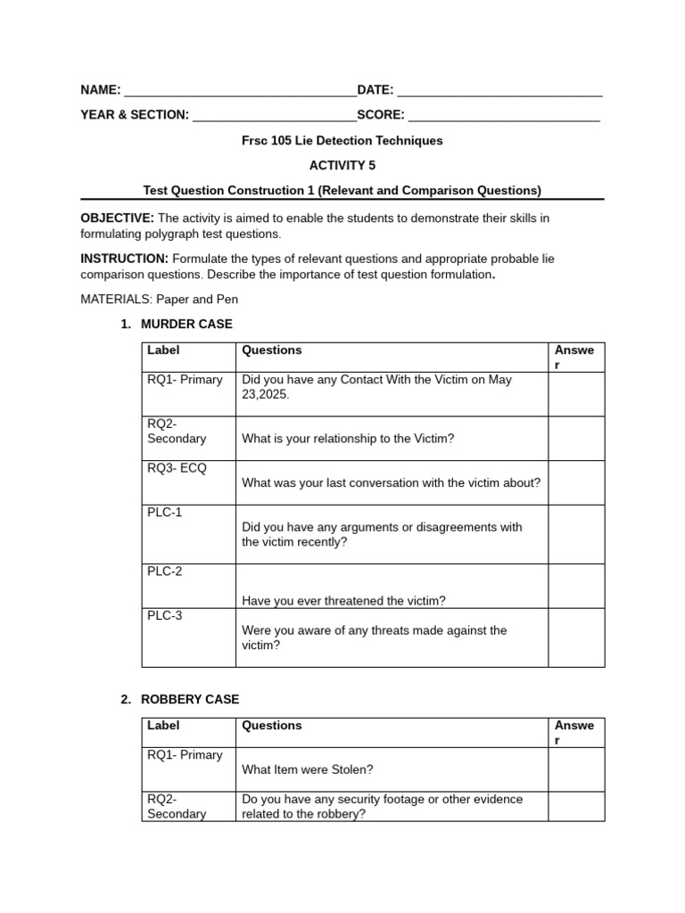 FRSC 105 Laboratory 5 Polygraph Examination Room 012822 | PDF | Robbery ...