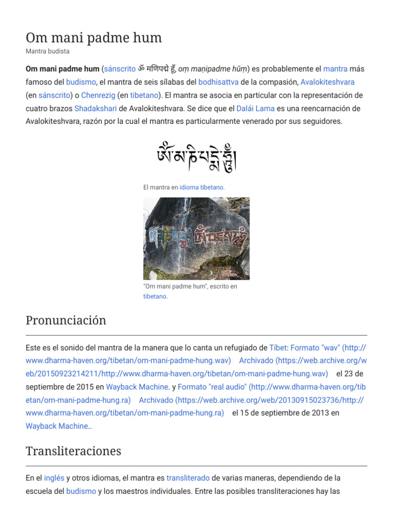 Om Mani Padme Hum - Wikipedia, La Enciclopedia Libre | PDF | Mantra ...