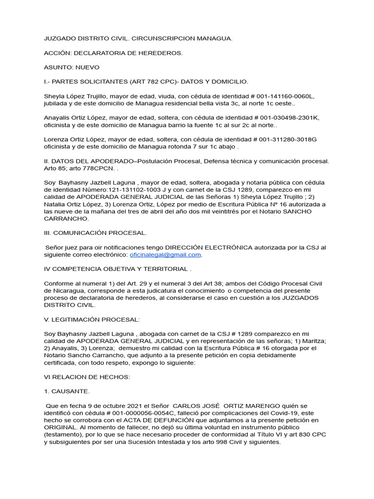 Declaratoria de Herederos en Managua | PDF | Intestacy | Aspectos ...