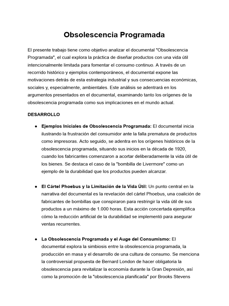 Obsolescencia Programada | PDF | Sustentabilidad | Economias