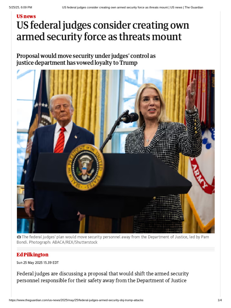 US Federal Judges Consider Creating Own Armed Security Force As Threats Mount - US News - The ...