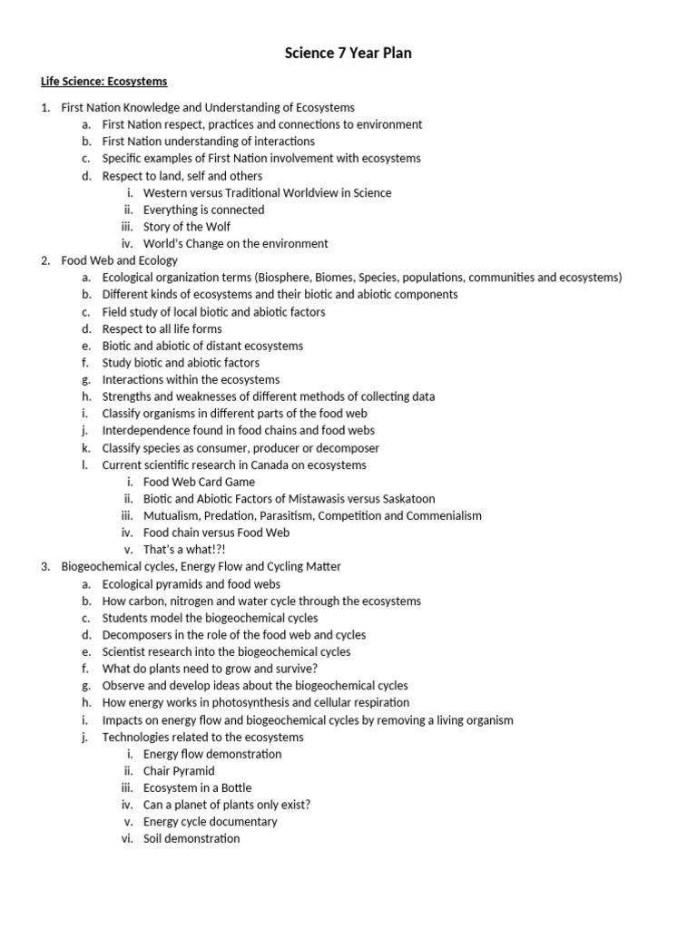 Ecosystems and Mixtures: 7-Year Plan | PDF | Ecosystem | Food Web