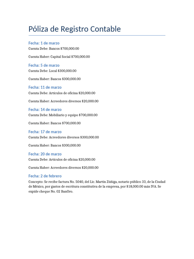 Poliza Registro Contable | PDF