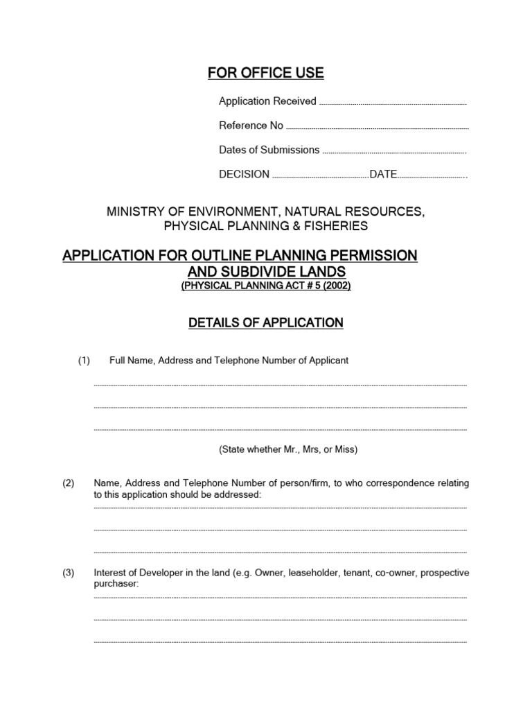Application For Permission For Outline and Subdivisions | PDF
