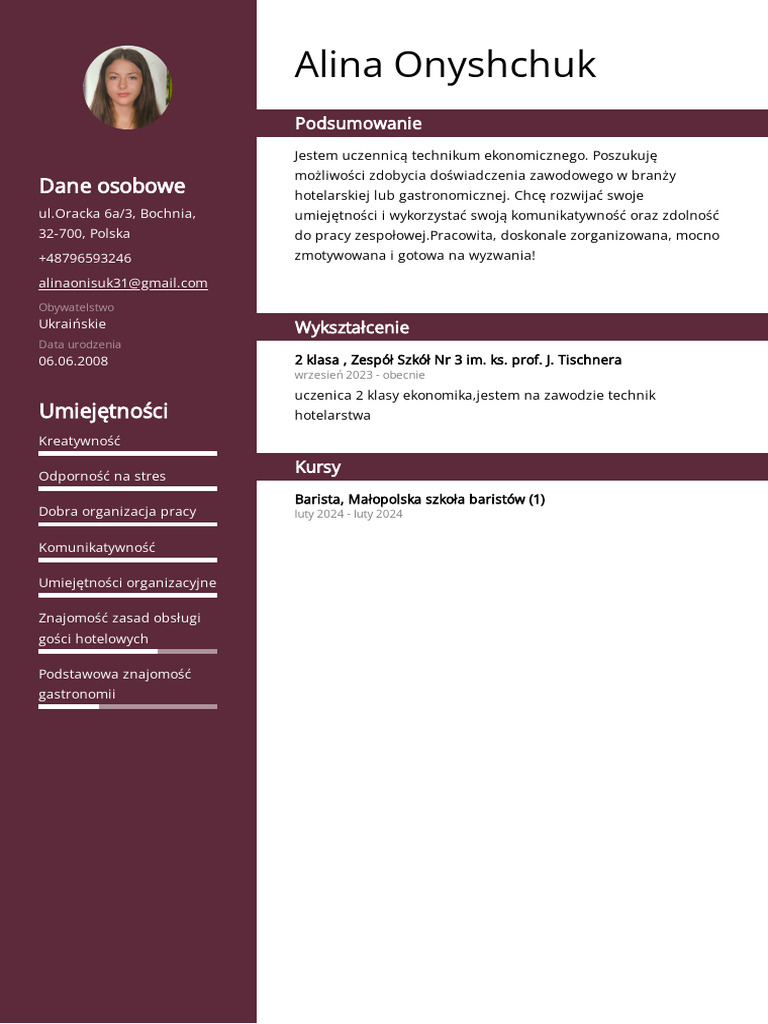 CV - Alina Onyshchuk | PDF