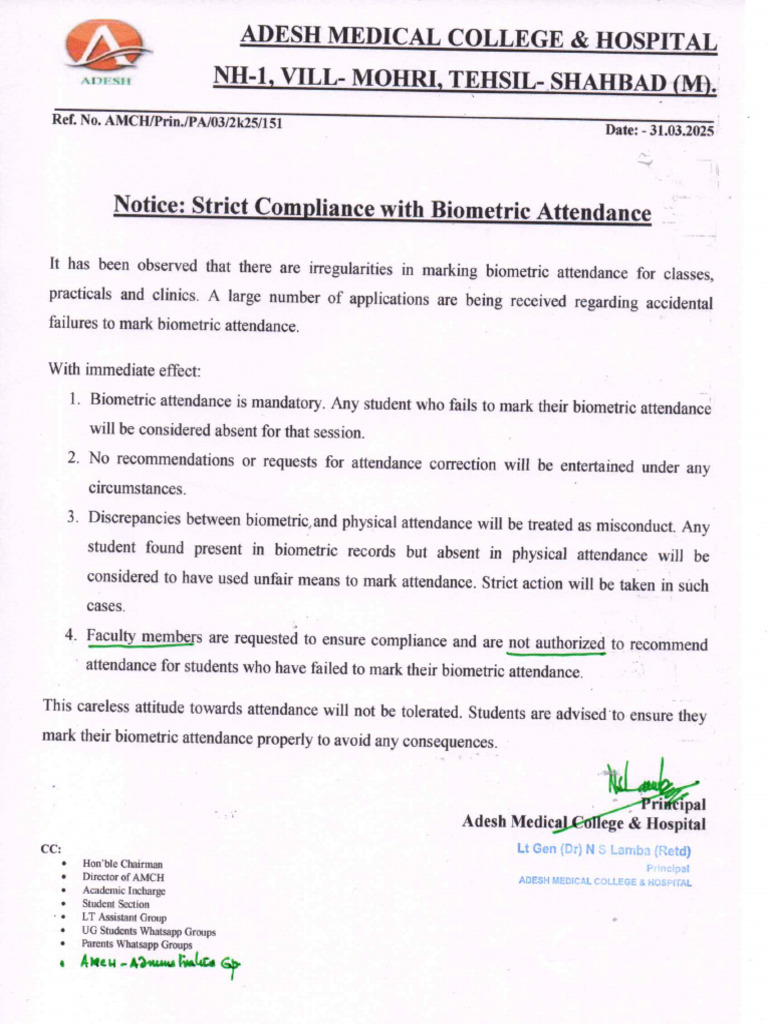 Strict Compliance With Biometric Attendance | PDF