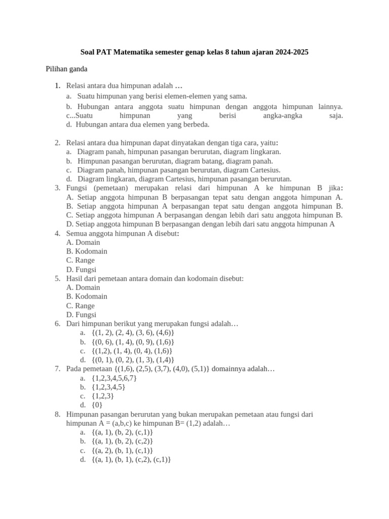 Soal Sem 2 Kelas 8 2024-2025 | PDF