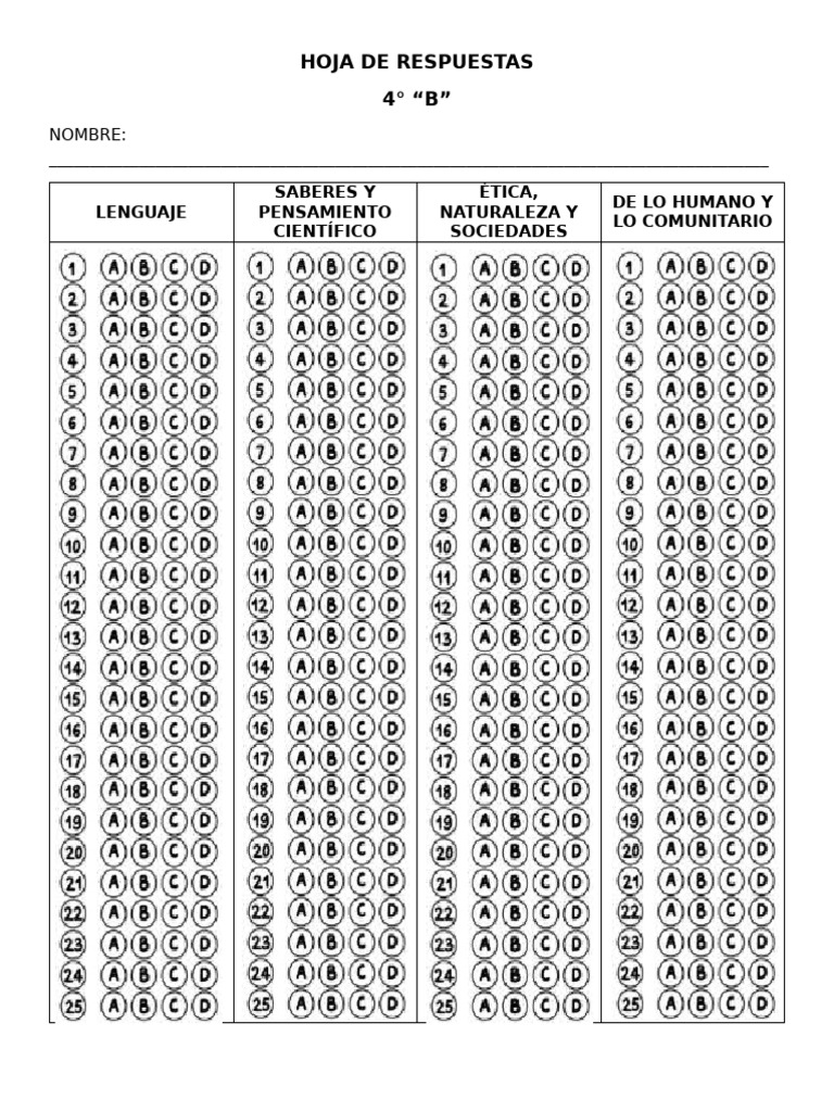 Hoja de Respuestas Examen | PDF