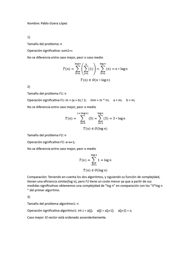 Ejercicio ADA | PDF | Matemáticas Aplicadas | Algoritmos