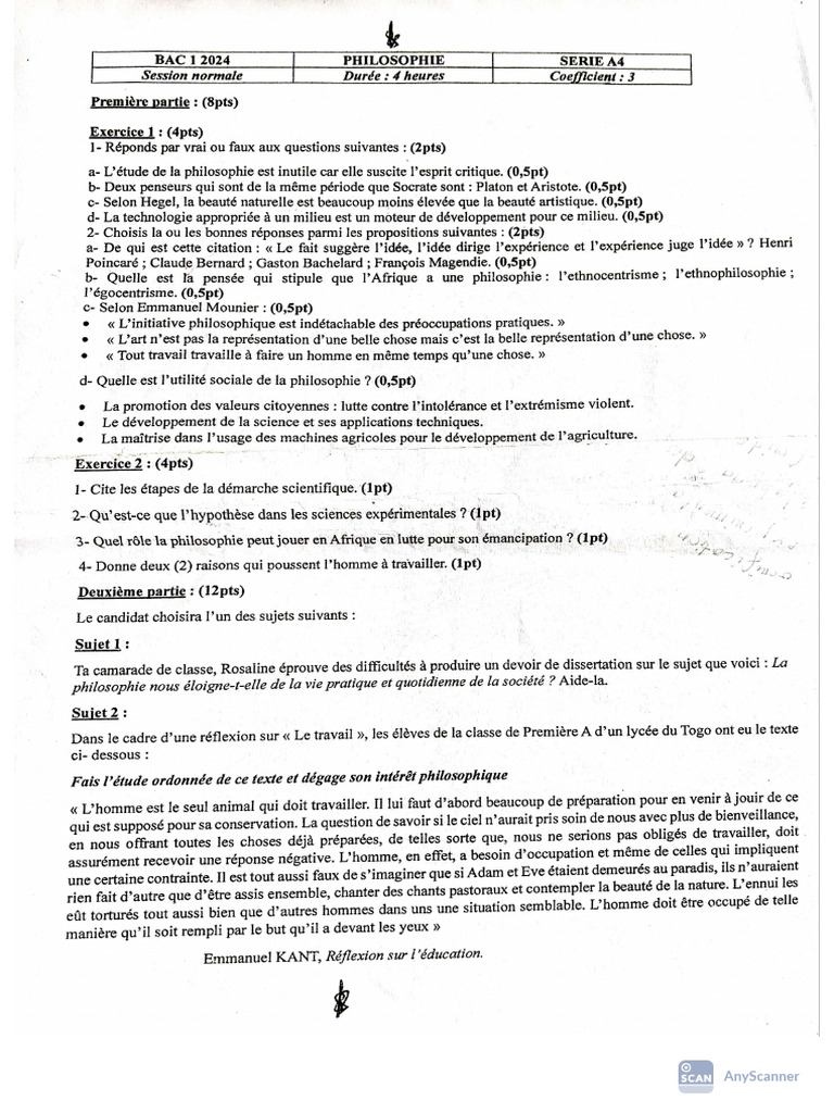 Philo A4 Bac1 2024 | PDF