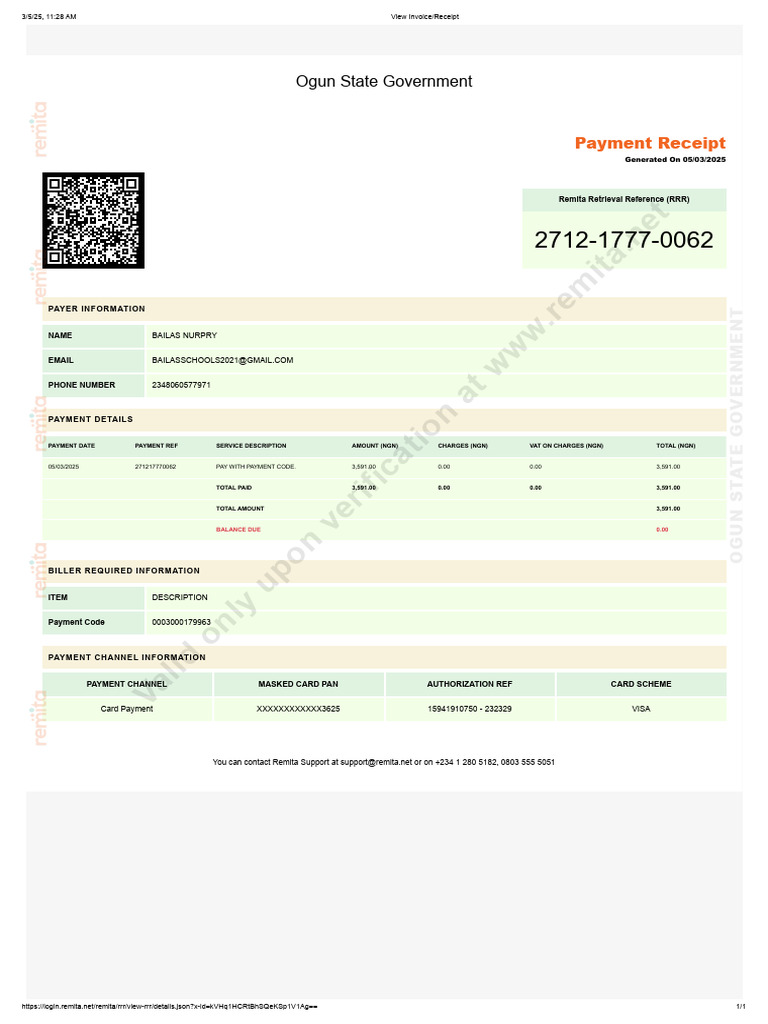 Ogun State Payment Receipt 2025 | PDF | Receipt | Payments