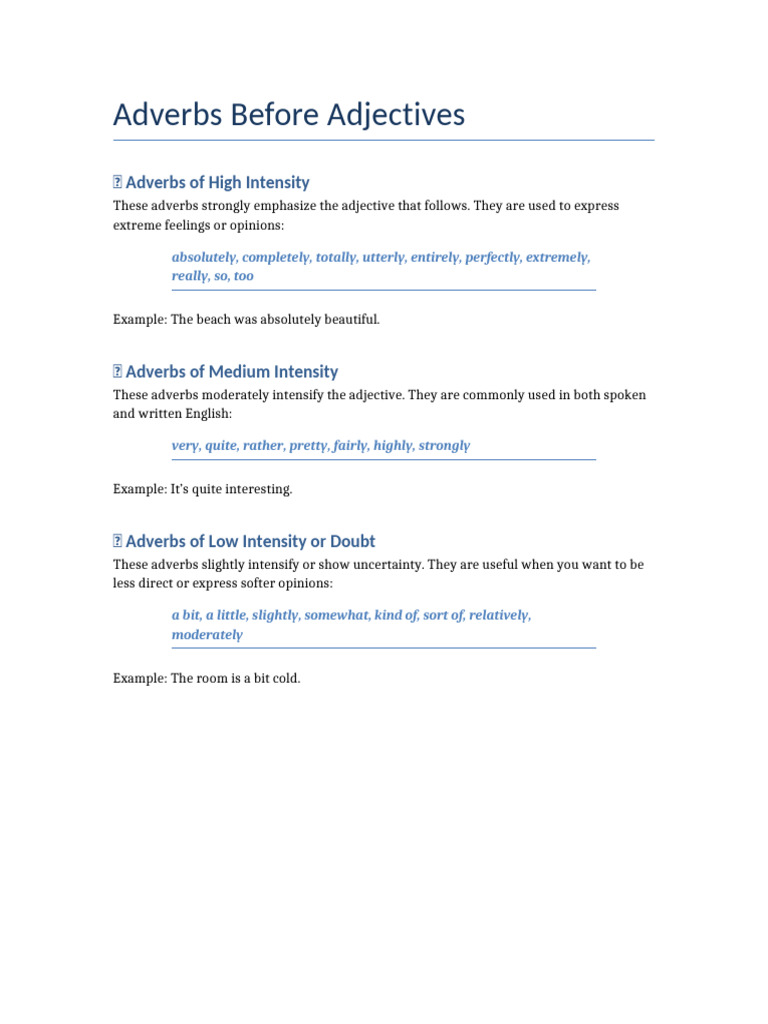 Using Adverbs to Modify Adjectives | PDF