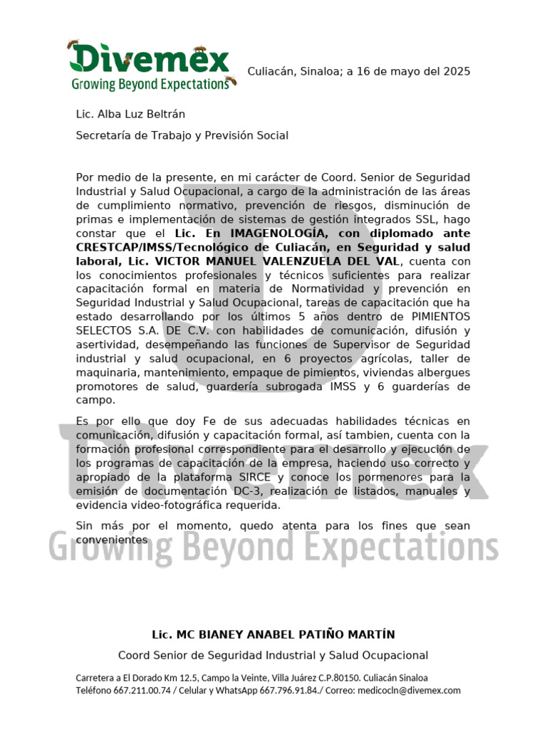 Oficio Stps Victor Manuel Valenzuela Del Val | PDF