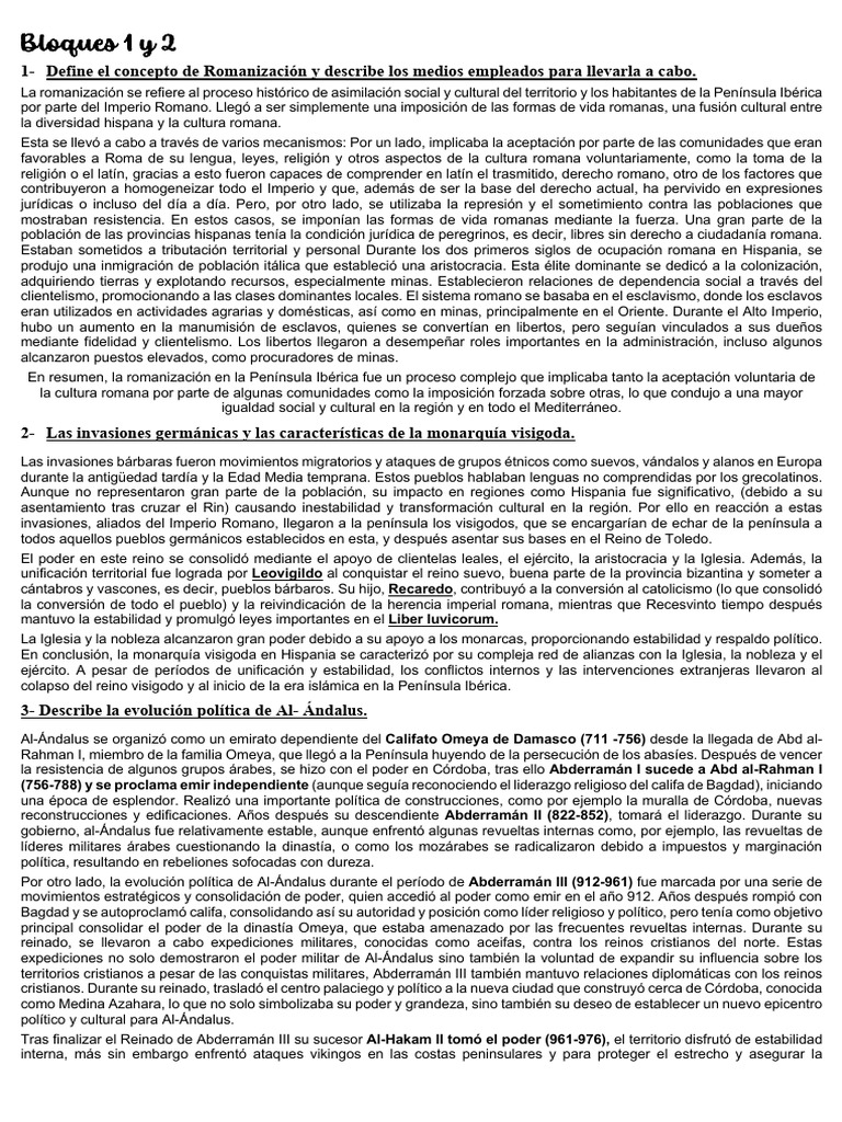 Bloque 1 y 2 Historia | PDF | Al Andalus | Feudalismo