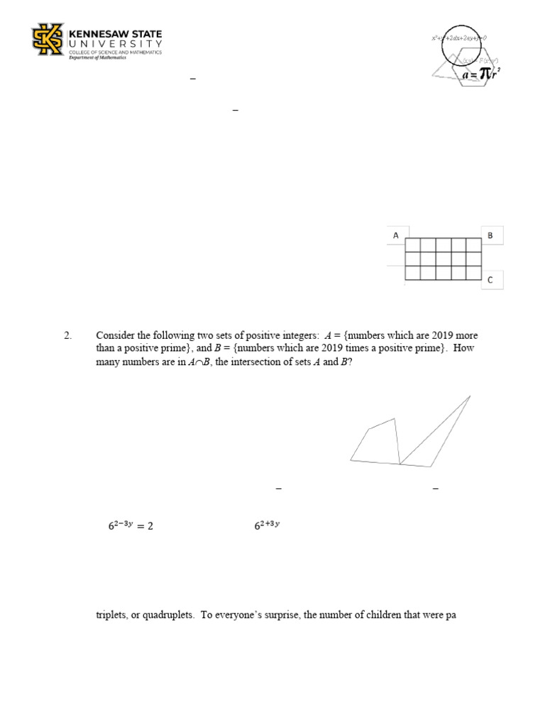 KSU High School Math Competition 2019-2020 | PDF | Mathematics ...