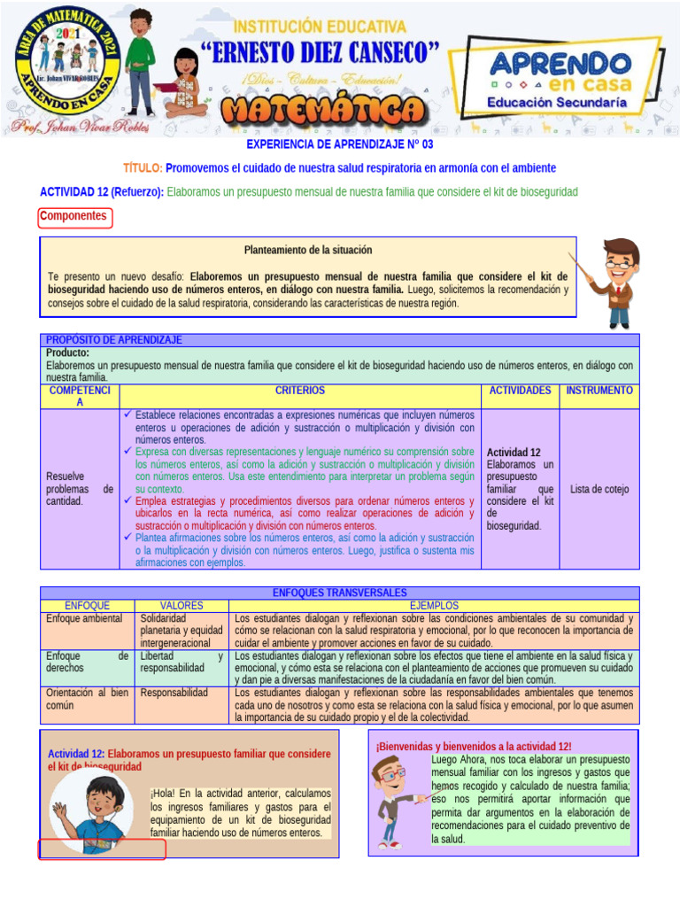 EXP3 - ACT 12 (Refuerzo) | PDF | Presupuesto | Multiplicación