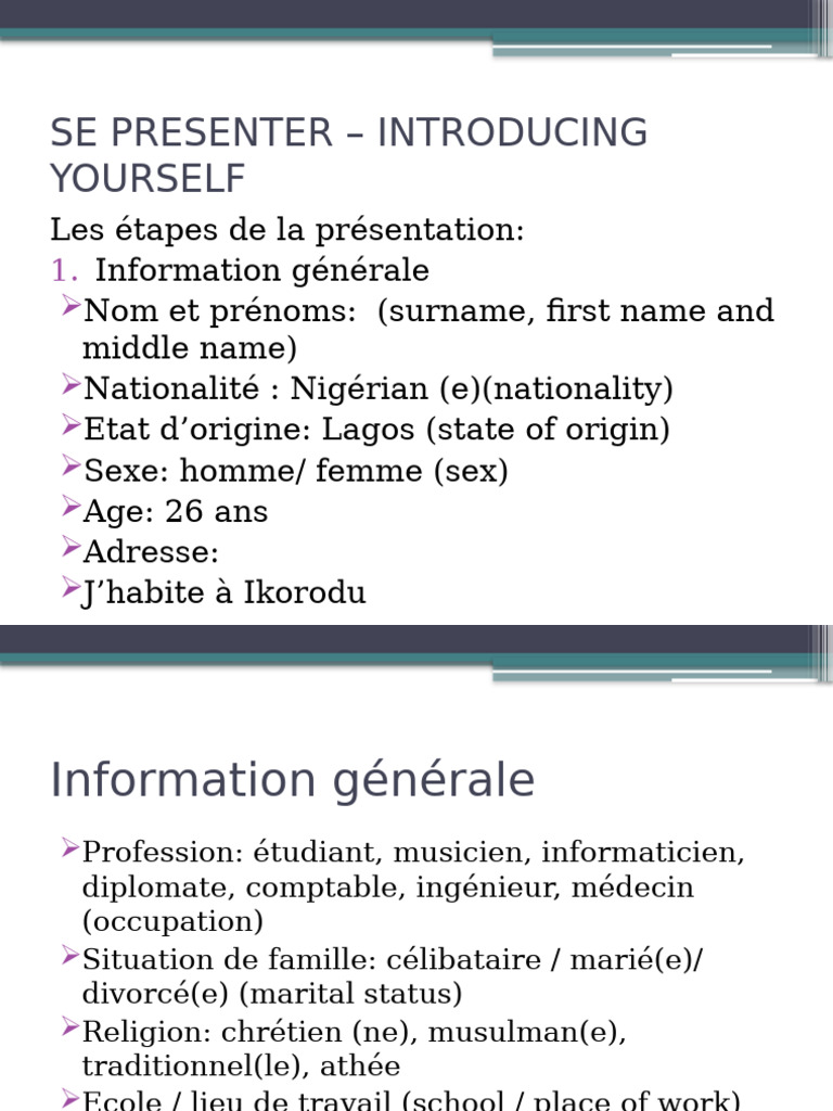SE PRESENTER – INTRODUCING YOURSELF | PDF | Cuisine | Nourritures