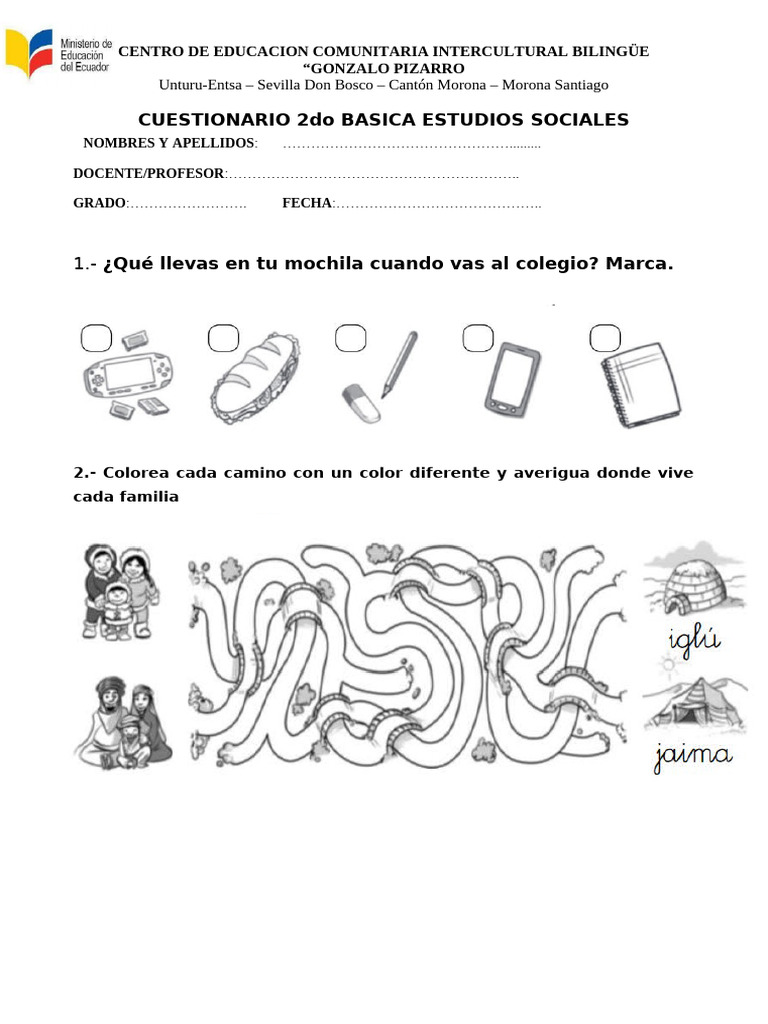 CUESTIONARIO EESS 2DO BASICA | PDF