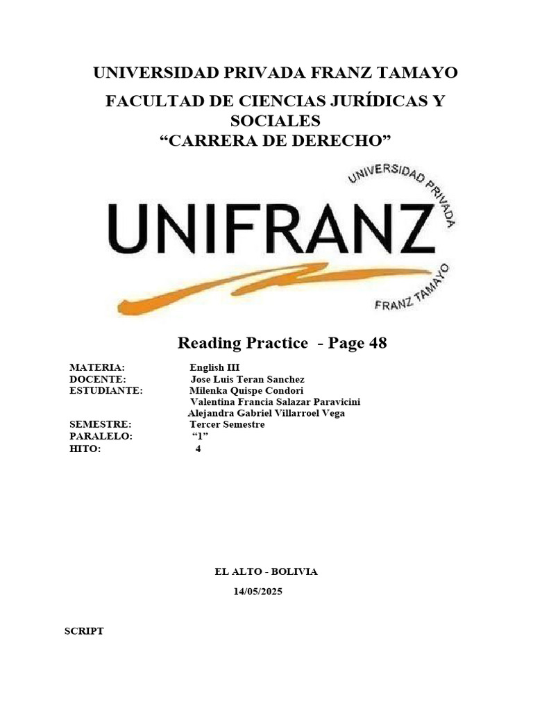 English III Reading Practice Script | PDF