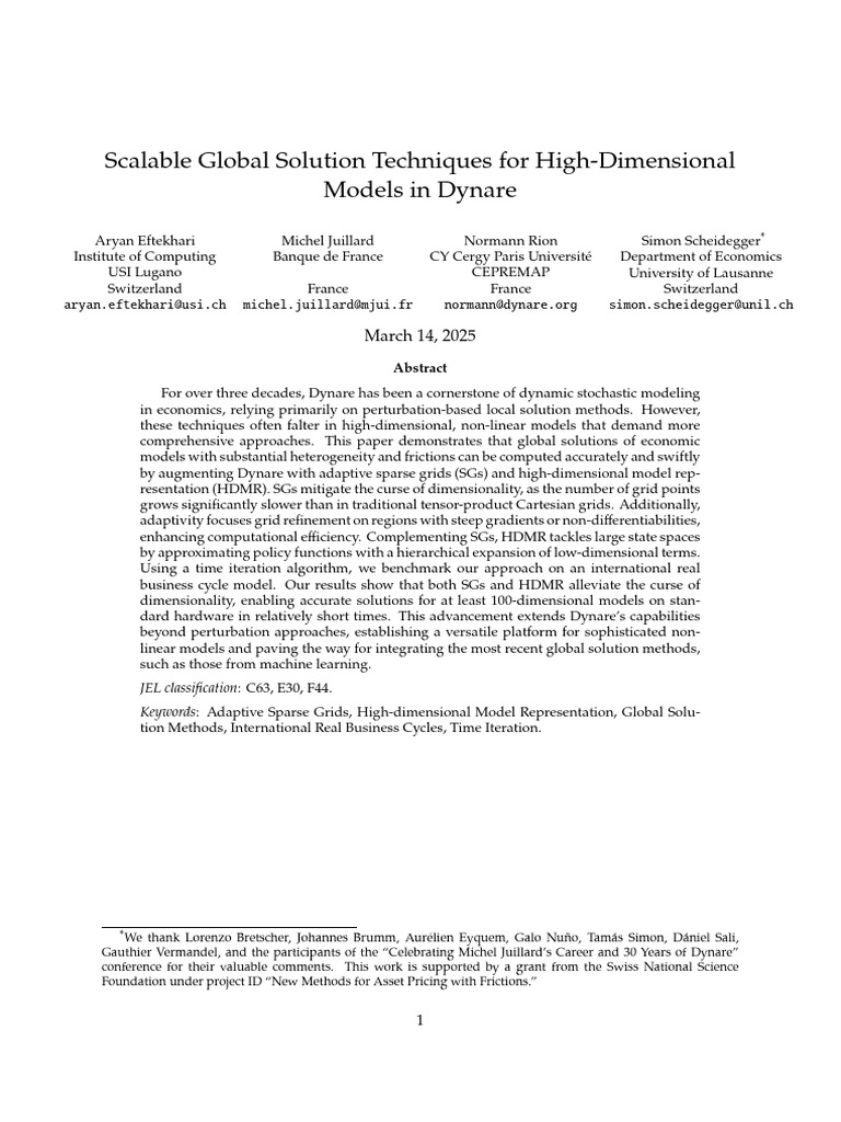 Global Solution Techniques For High-Dimensional Models in Dynare | PDF ...