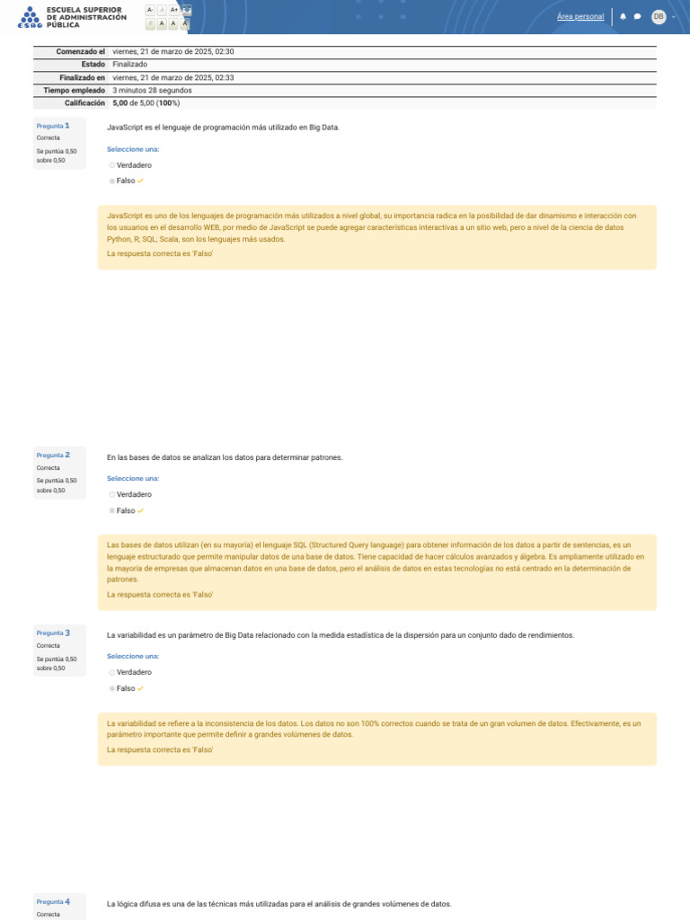 U7 - Cuestionario - ¿Qué Tanto Aprendí - Revisión Del Intento - EXTENSION ESAP | PDF | Datos ...