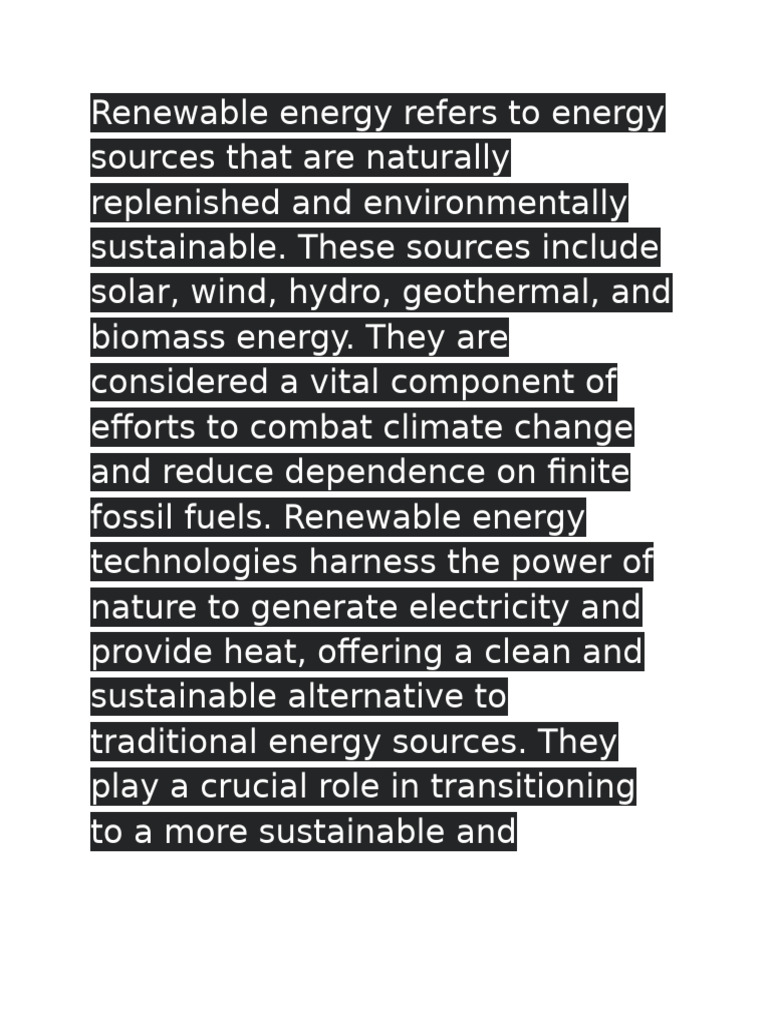 Renewable Energy Refers To Energy Sources That Are Naturally ...