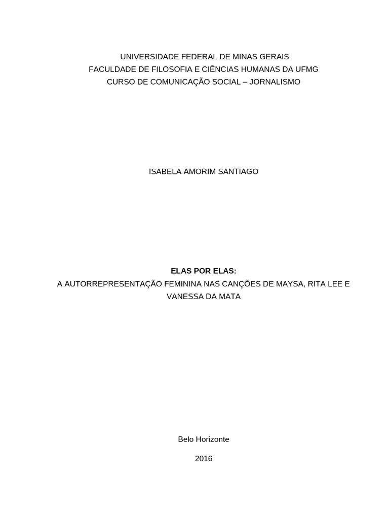 Elas Por Elas: A Autorrepresentação Feminina Nas Canções de Maysa, Rita ...