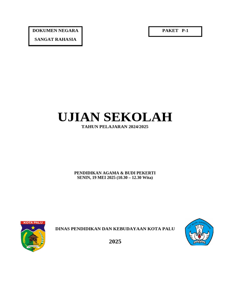 SAMPUL UJIAN SEKOLAH UTAMA - Pend - Agama | PDF