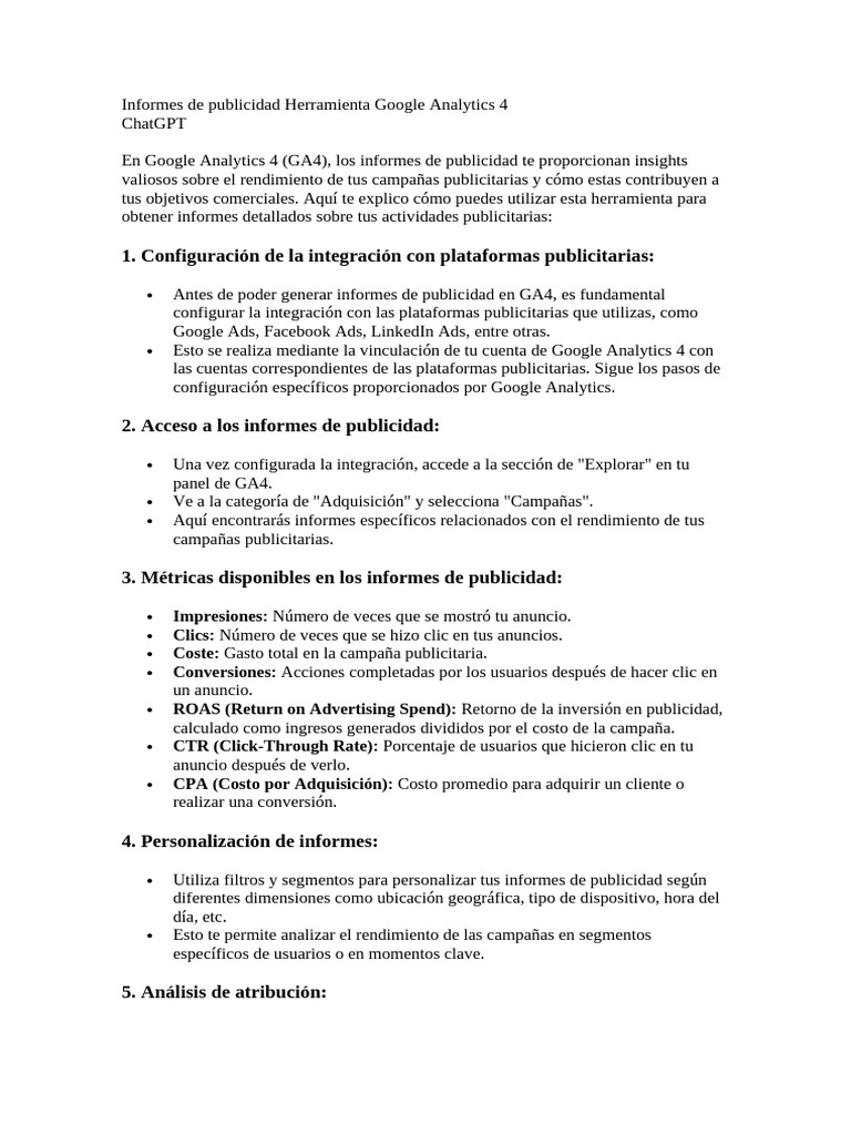 Informes de Publicidad Herramienta Google Analytics 4 | PDF ...