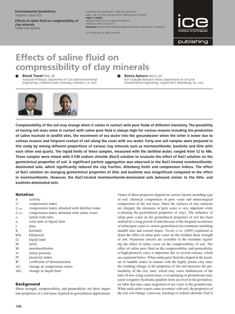 Tiwari2014. Effects of Saline Fluid On Compressibility of Clay Minerals ...