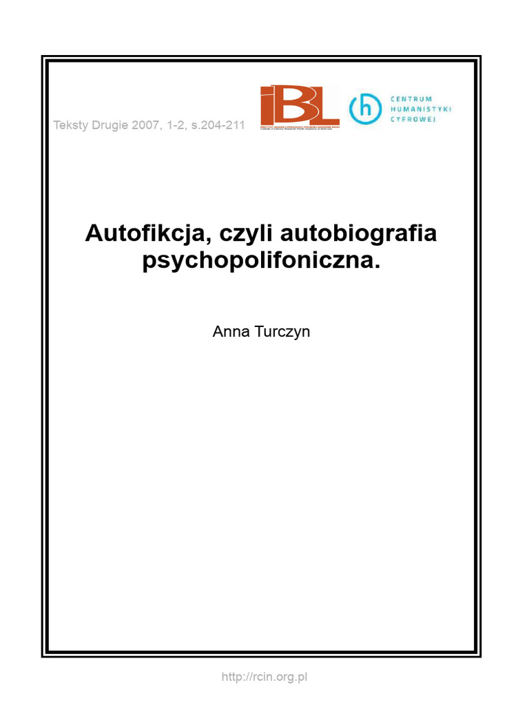 Anna Turczyn - Autofikcja, Czyli Autobiografia Psychopolifoniczna | PDF