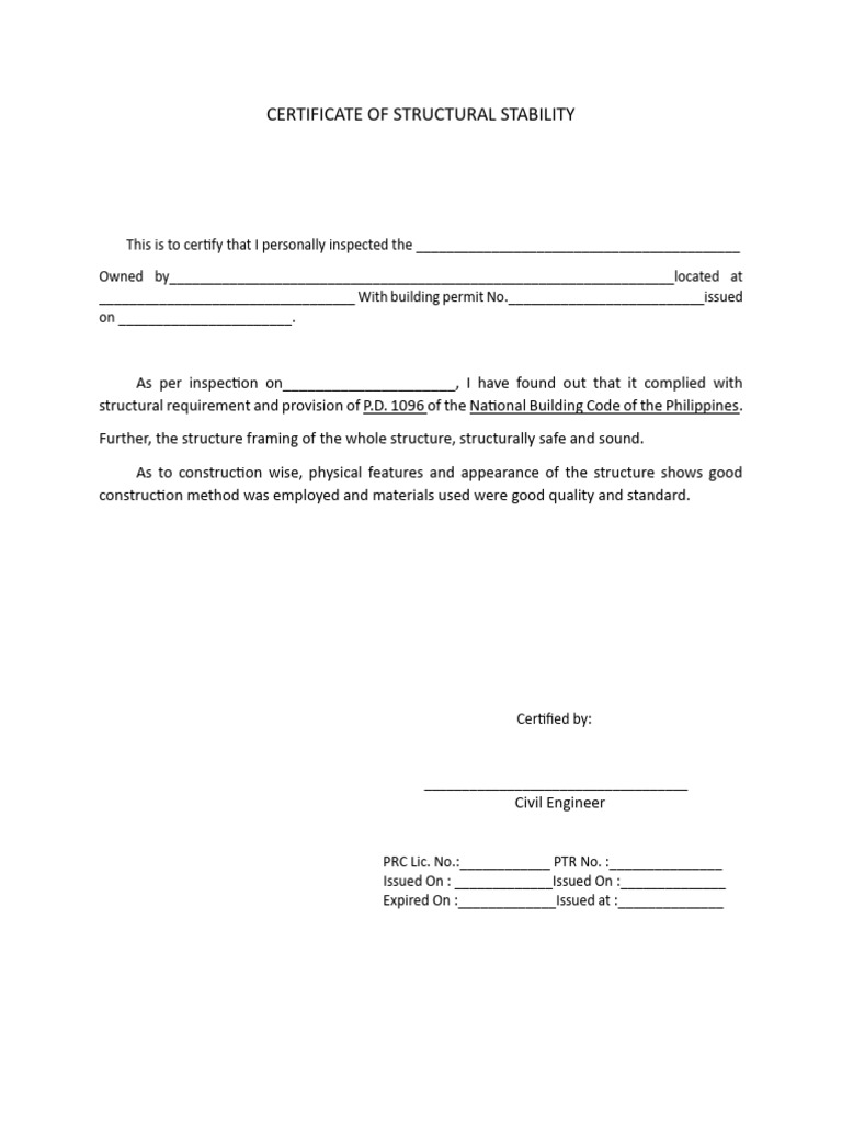 Certificate of Structural Stability | PDF