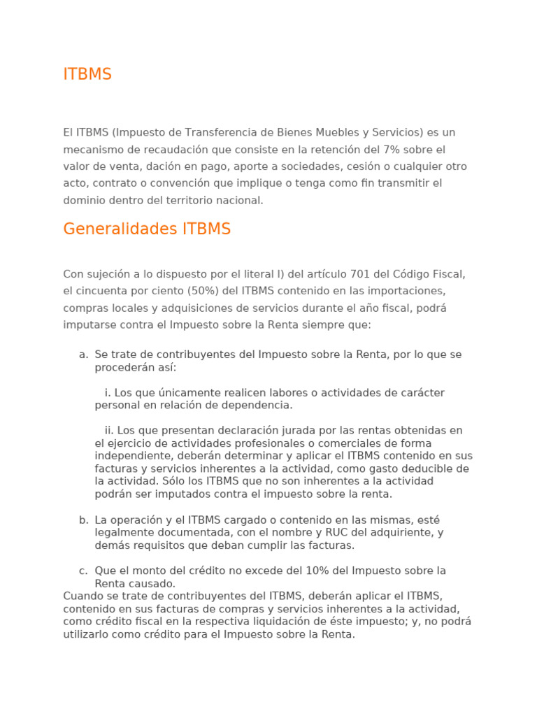 ITBMS | PDF | Impuestos | Impuesto sobre la renta