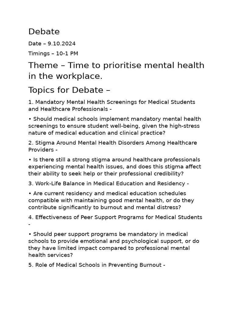 Mental Health Debate Topics 2024 | PDF