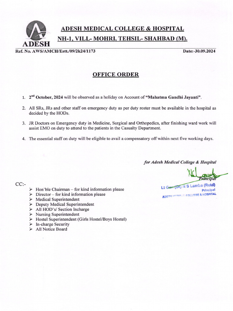 Office Order No.1173 Dated 30.09.2024 | PDF